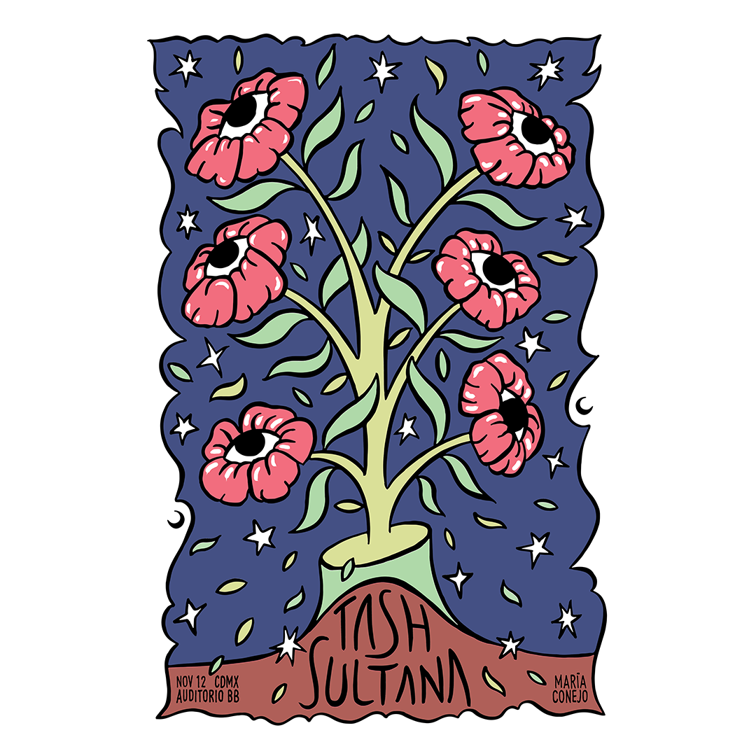 Tash Sultana CDMX 2025 x Maria Conejo Gig Poster – Mercadorama